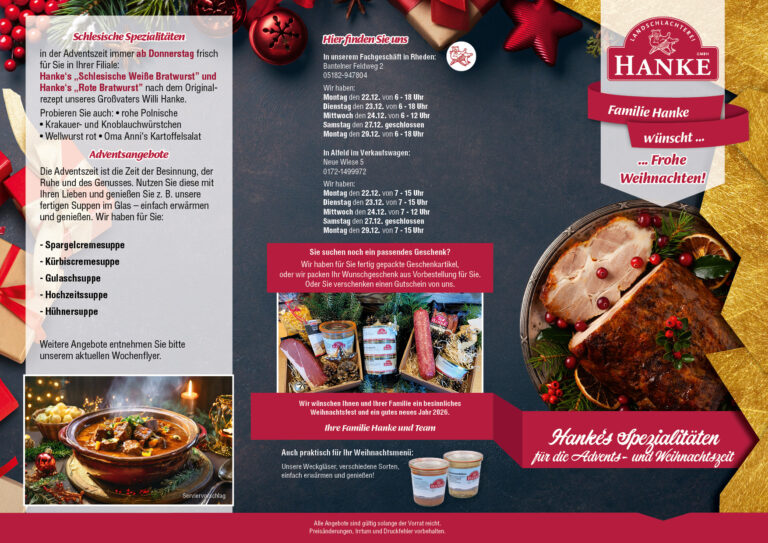 Unser Weihnachtsflyer 2025 - Landschlachterei Hanke